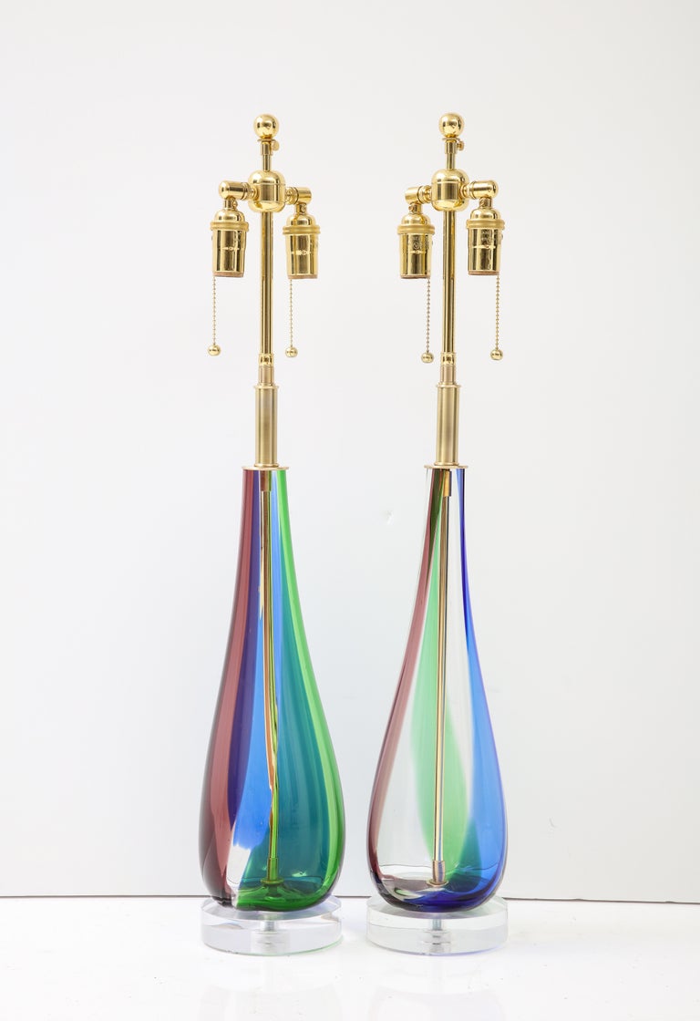Pair of 1960's Murano Glass Table Lamps For Sale at 1stDibs