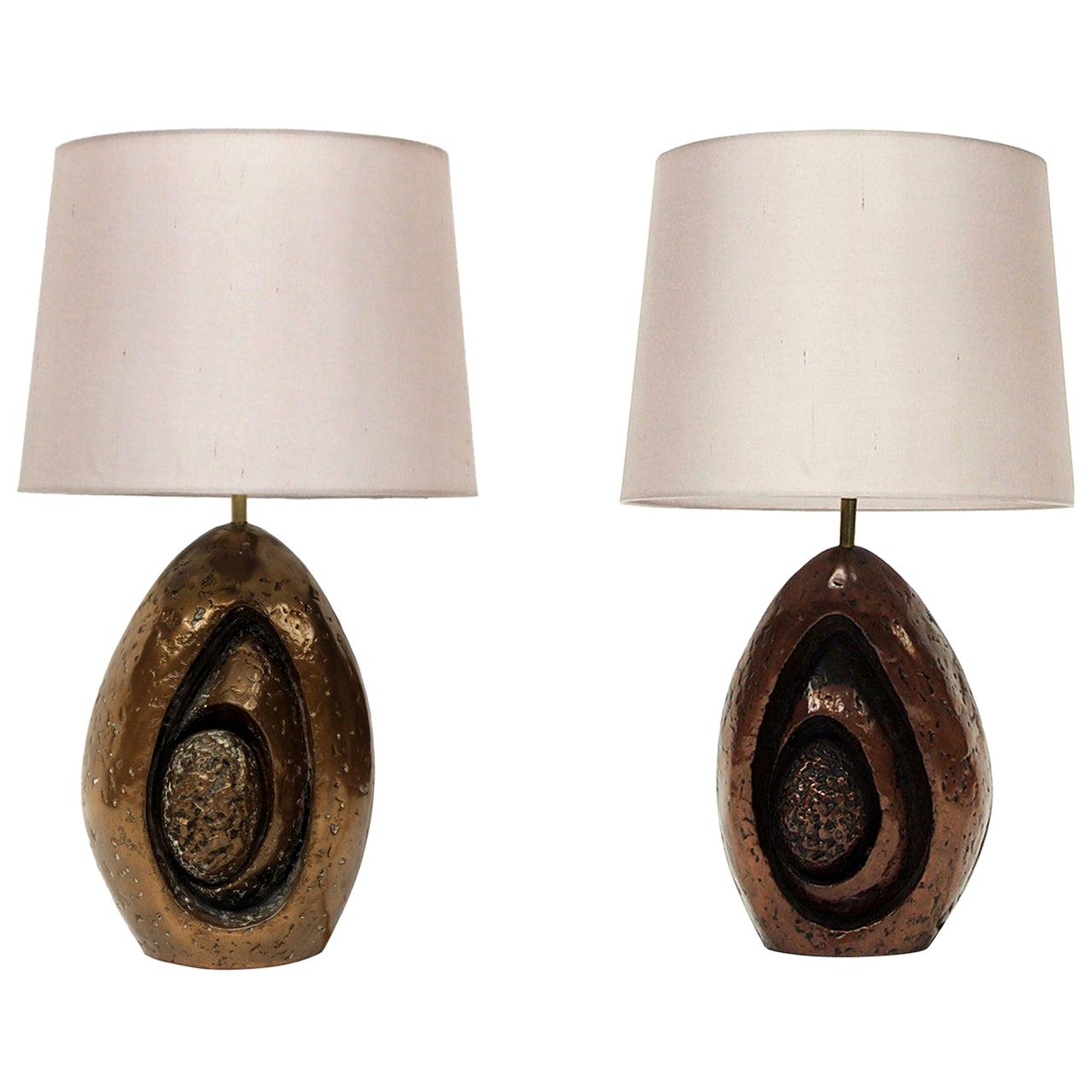 Pair of 1960s Sculptural Bronzed Resin Phandeve Table Lamps For Sale at ...