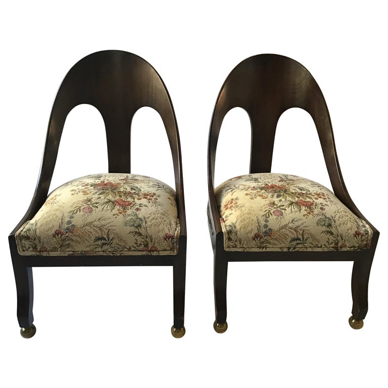 Pair of 1960s Spoon Back Chairs with Brass Ball Feet For Sale at 1stDibs
