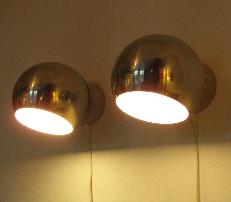 Pair of 1960s Swedish Orb Wall Lights in Gold by Hemi at 1stDibs