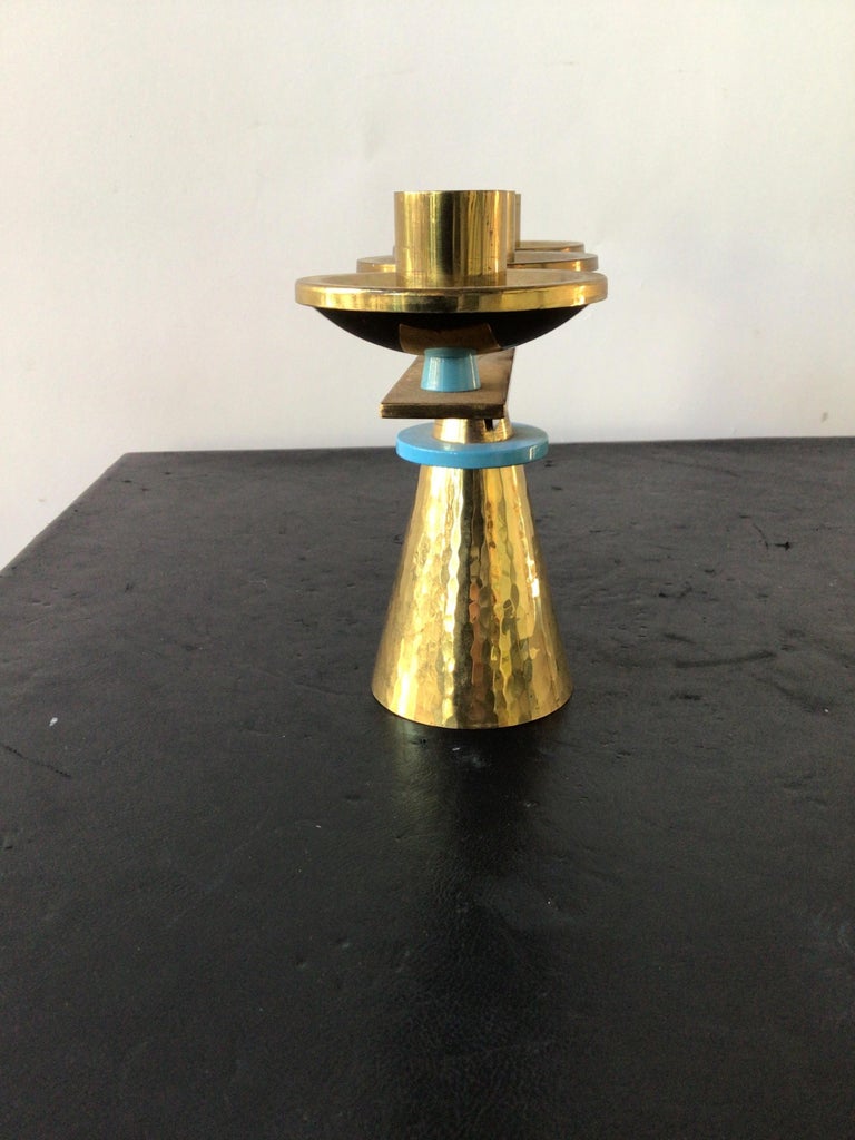 Pair of 1960s Swiss Hand Hammered Brass Candlesticks For Sale at 1stDibs