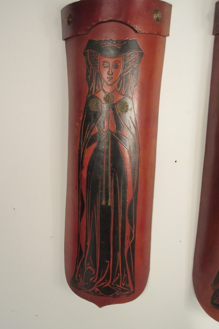 Pair of 1960s Tooled Leather Mid Evil Curved Wall Plaques For Sale at ...