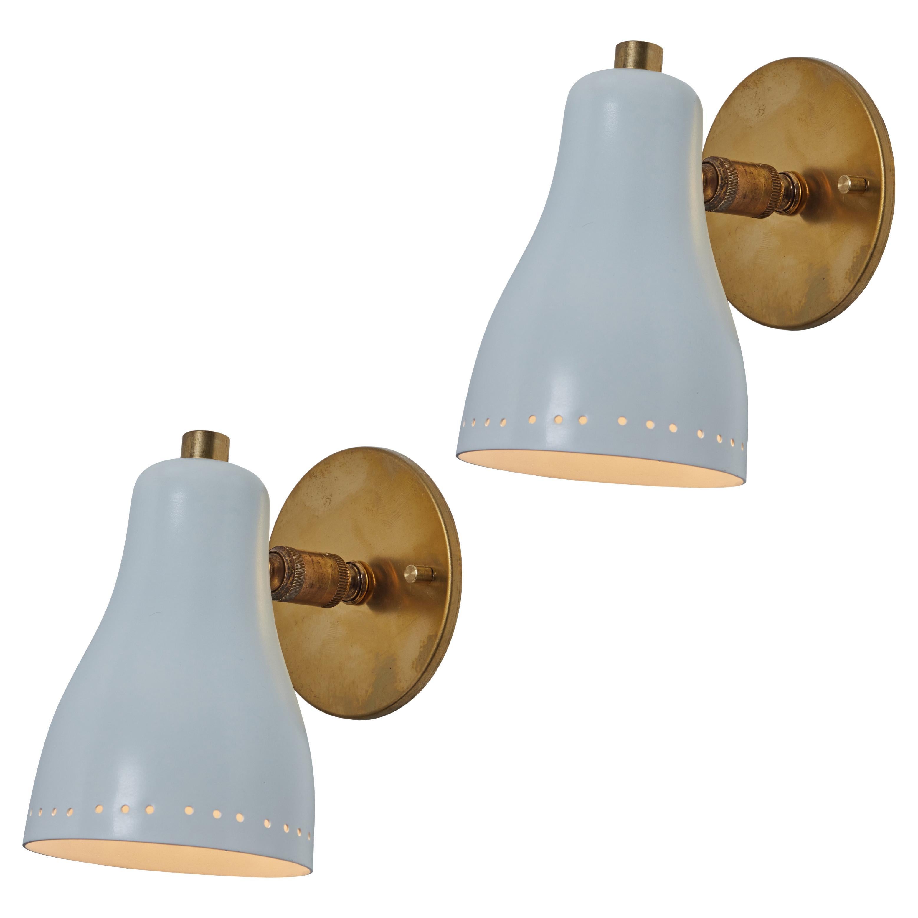 Pair of 1960s White Perforated Wall Lamps Attributed to Jacques Biny ...