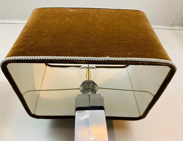 Pair of 1970s Belgium Square Chrome Table Lamps Inc Original Velvet ...