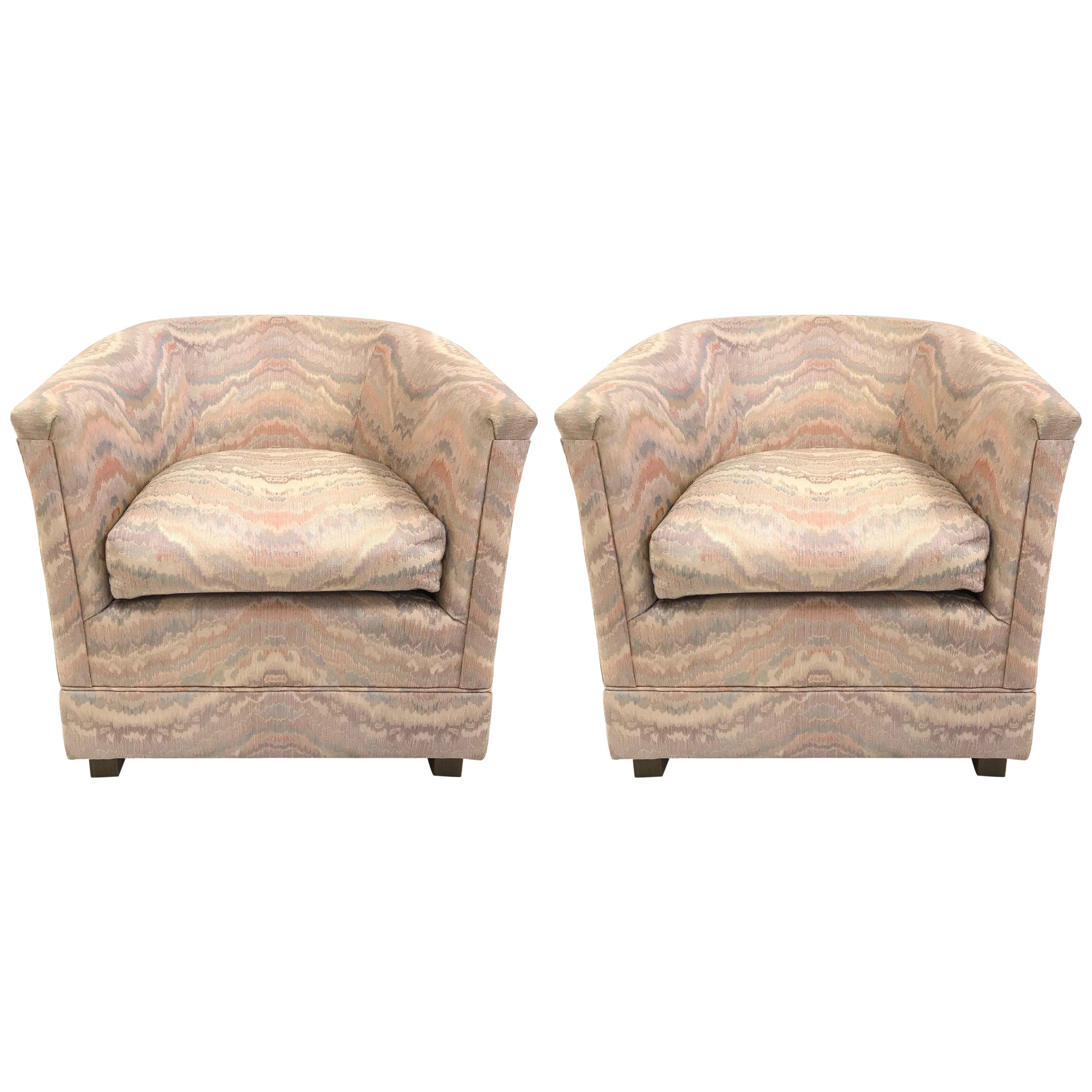 Pair of Hollywood Upholstered Club Chairs With Swept Arms at 1stDibs