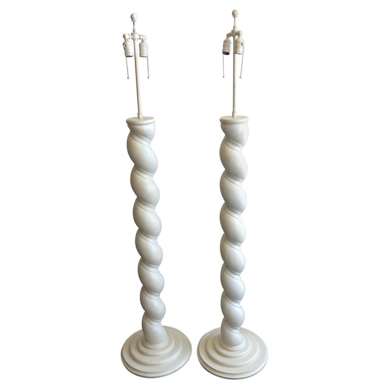 Pair of 1970s Column Plaster Column Lamps, in the Style of Micheal ...