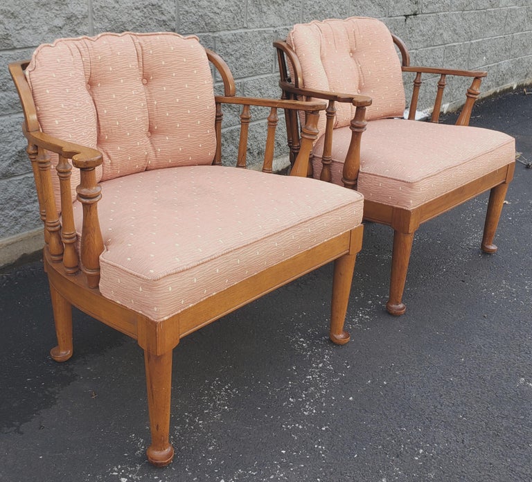 Pair of 1970s Ethan Allen Heirloom Maple Barrel Back Upholstered Lounge ...