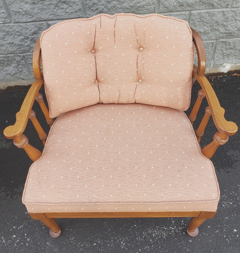 Pair of 1970s Ethan Allen Heirloom Maple Barrel Back Upholstered Lounge ...