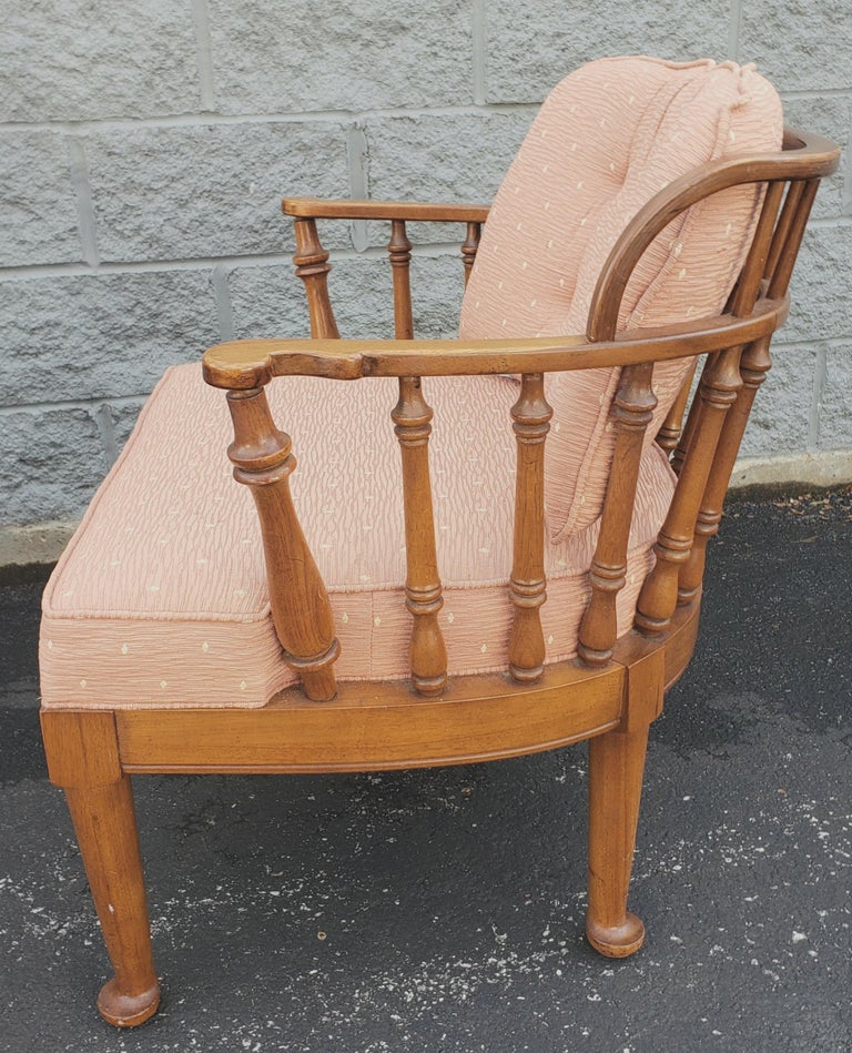 Pair of 1970s Ethan Allen Heirloom Maple Barrel Back Upholstered Lounge ...