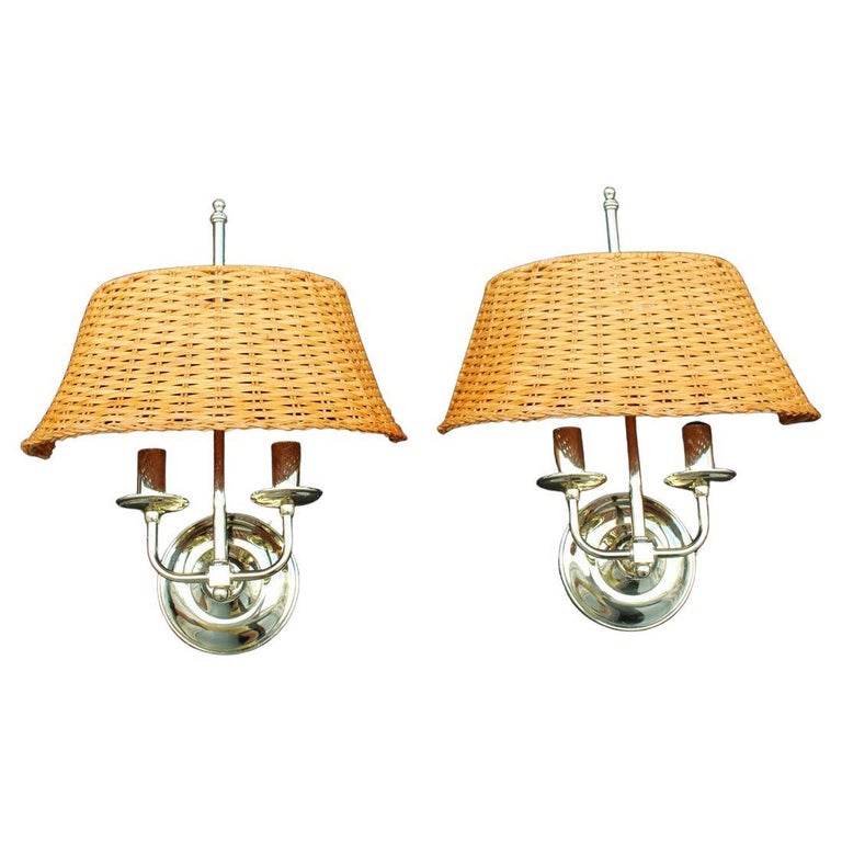 Pair of 1970s Italian Wall Lamps in Gold Gilded Metal and Bamboo Vivai ...