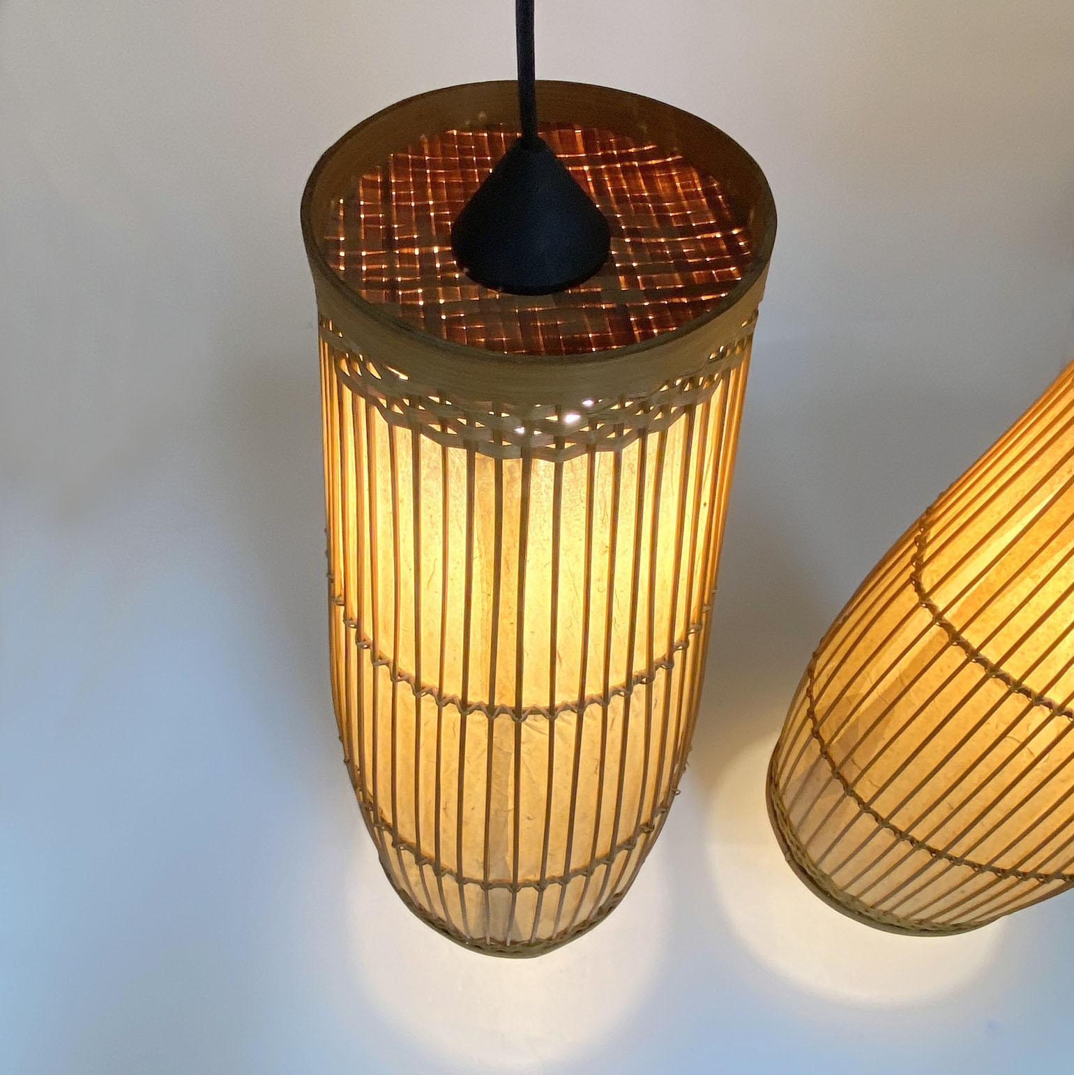 Pair of 1970's Japanese Lanterns in Rice Paper and Bamboo Cane For Sale ...
