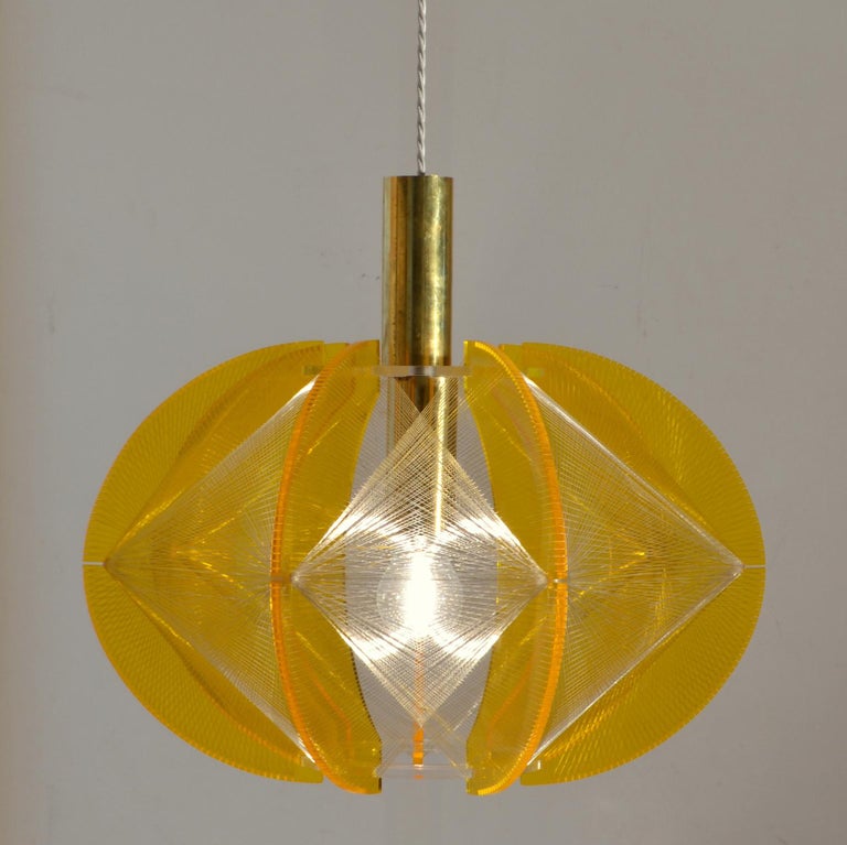 Pair of 1970s Lucite, Wire and Brass Pendant Lamp by Paul Secon for ...