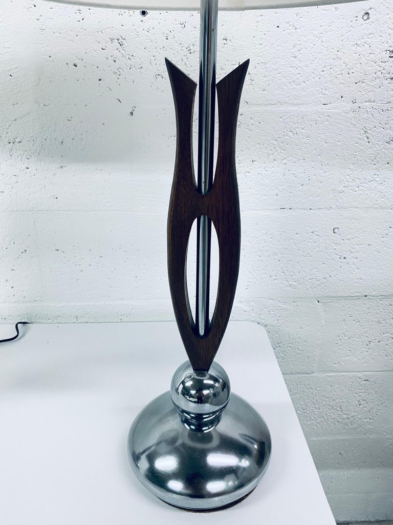 Pair of 1970s Nova Chrome and Walnut Wood Lamps with New Cotton Linen ...