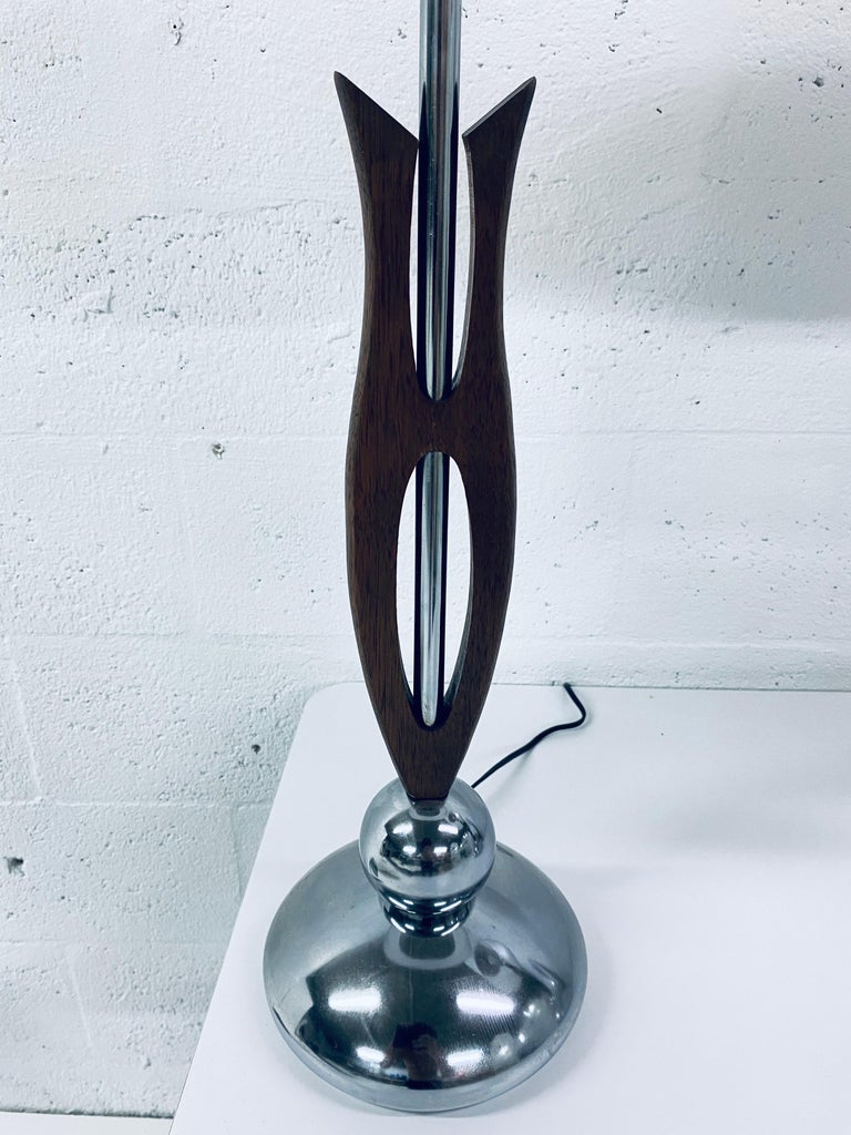 Pair of 1970s Nova Chrome and Walnut Wood Lamps with New Cotton Linen ...