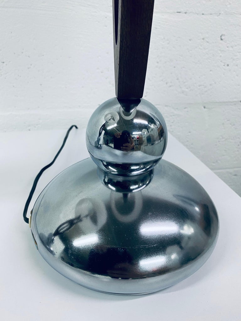 Pair of 1970s Nova Chrome and Walnut Wood Lamps with New Cotton Linen ...