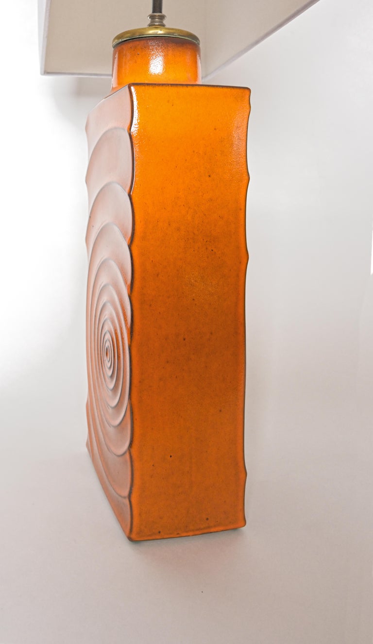 Pair of 1970s Orange Earthenware Modern Table Lamps For Sale at 1stDibs
