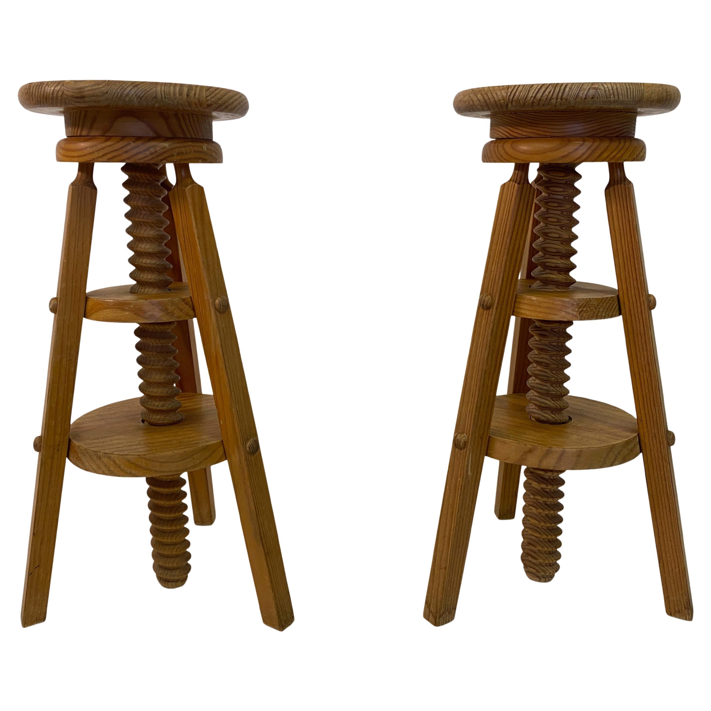 Pair Of 1970S Scandinavian Pine Architect Stools For Sale at 1stDibs