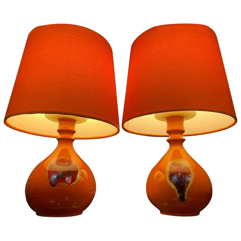 Pair of 1970s Small Ceramic Orange Table Lamps by Bjorn Wiinblad for ...