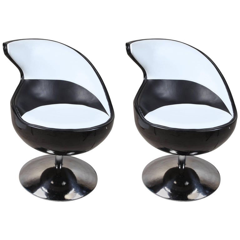 Pair of 1970s Space Age Atomic Swivel Leather Chairs at 1stDibs