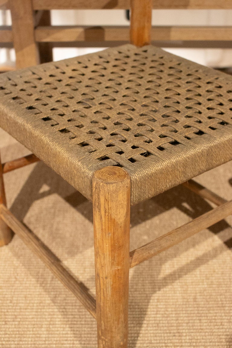Pair of 1970s Spanish Rope Bottomed Wooden Chairs For Sale at 1stDibs
