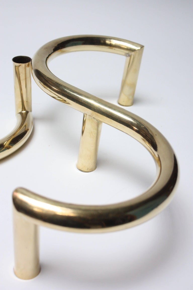 Pair of 1970s Tubular Brass Candleholders For Sale at 1stDibs