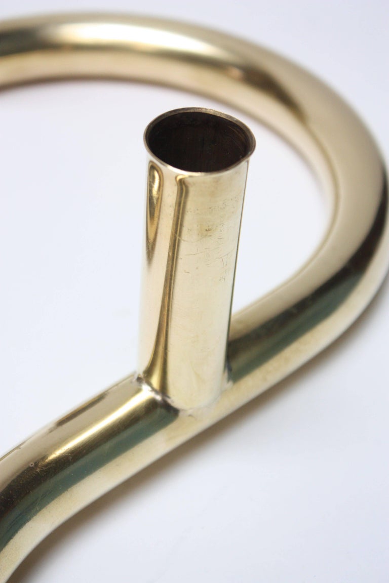 Pair of 1970s Tubular Brass Candleholders For Sale at 1stDibs