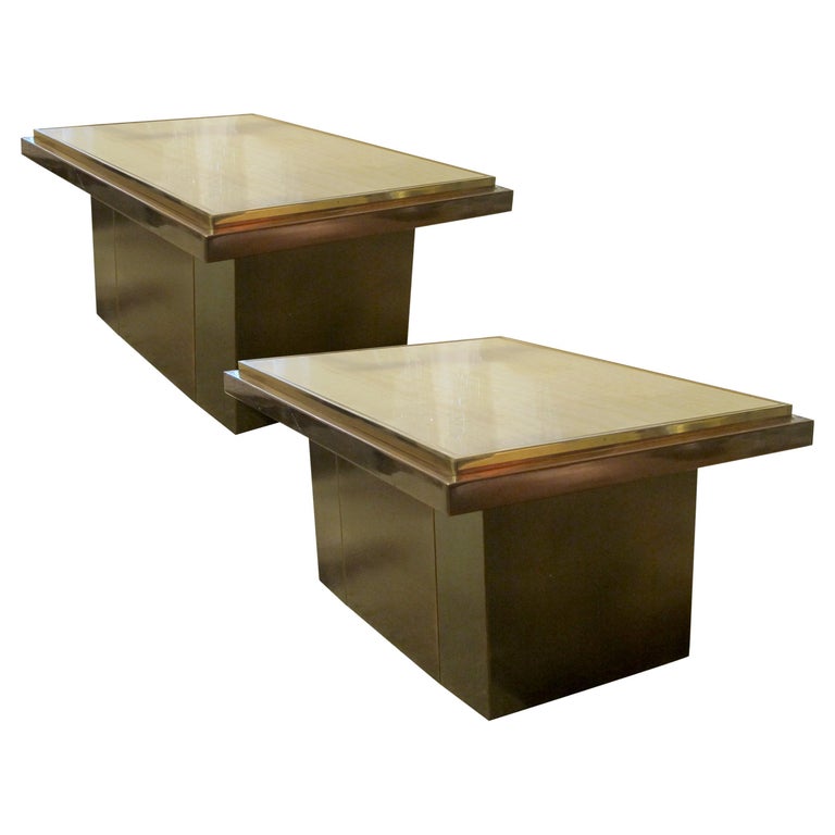 Pair of 1970s Willy Rizzo Italian Travertine Topped and Bronze Side or ...