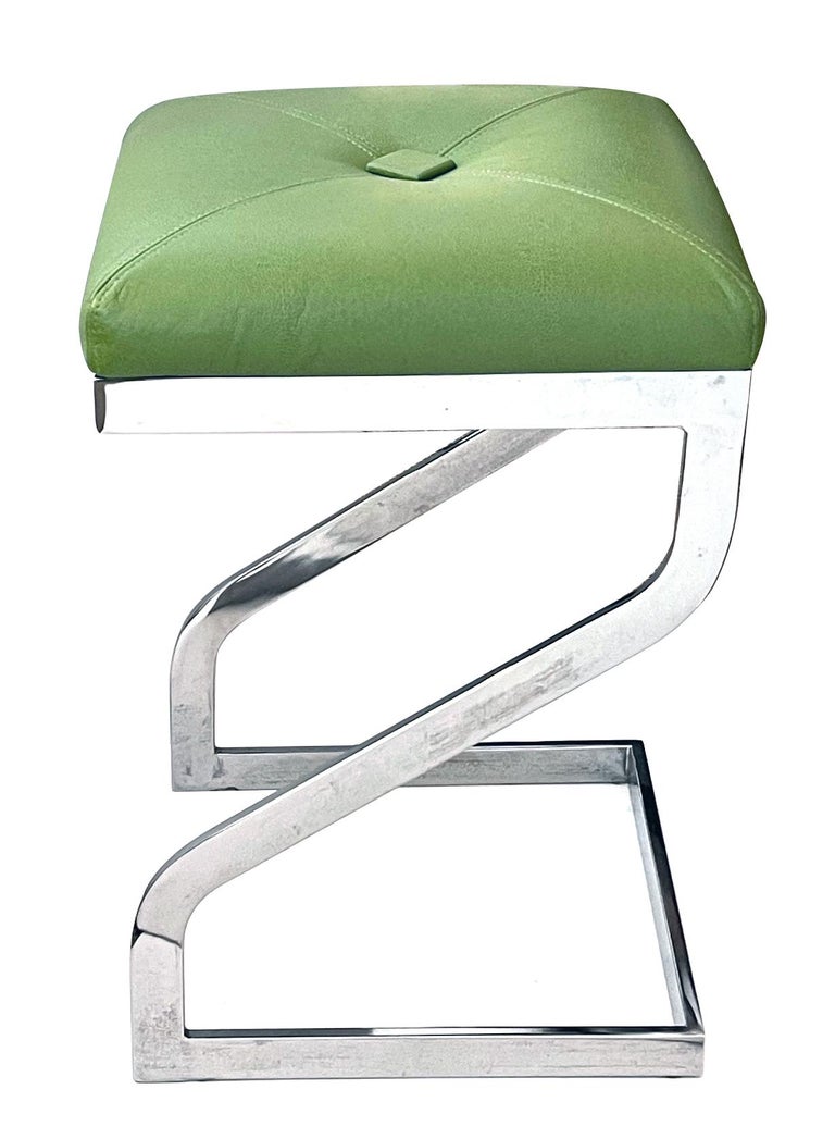 Pair of 1970's Z-Form Stools with Apple Green Leather Upholstery For ...