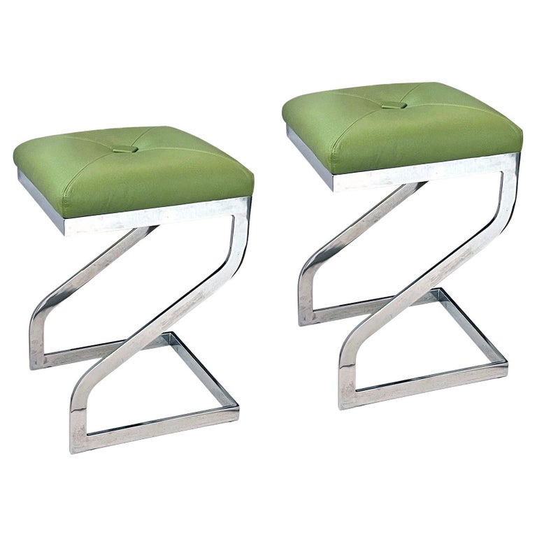 Pair of 1970's Z-Form Stools with Apple Green Leather Upholstery For ...
