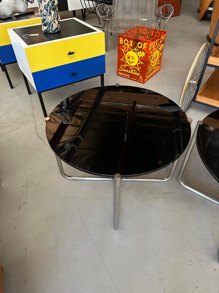 Pair of 1980’s Black Glass Ludwig Mies van der Rohe Mr Tables by Knoll ...