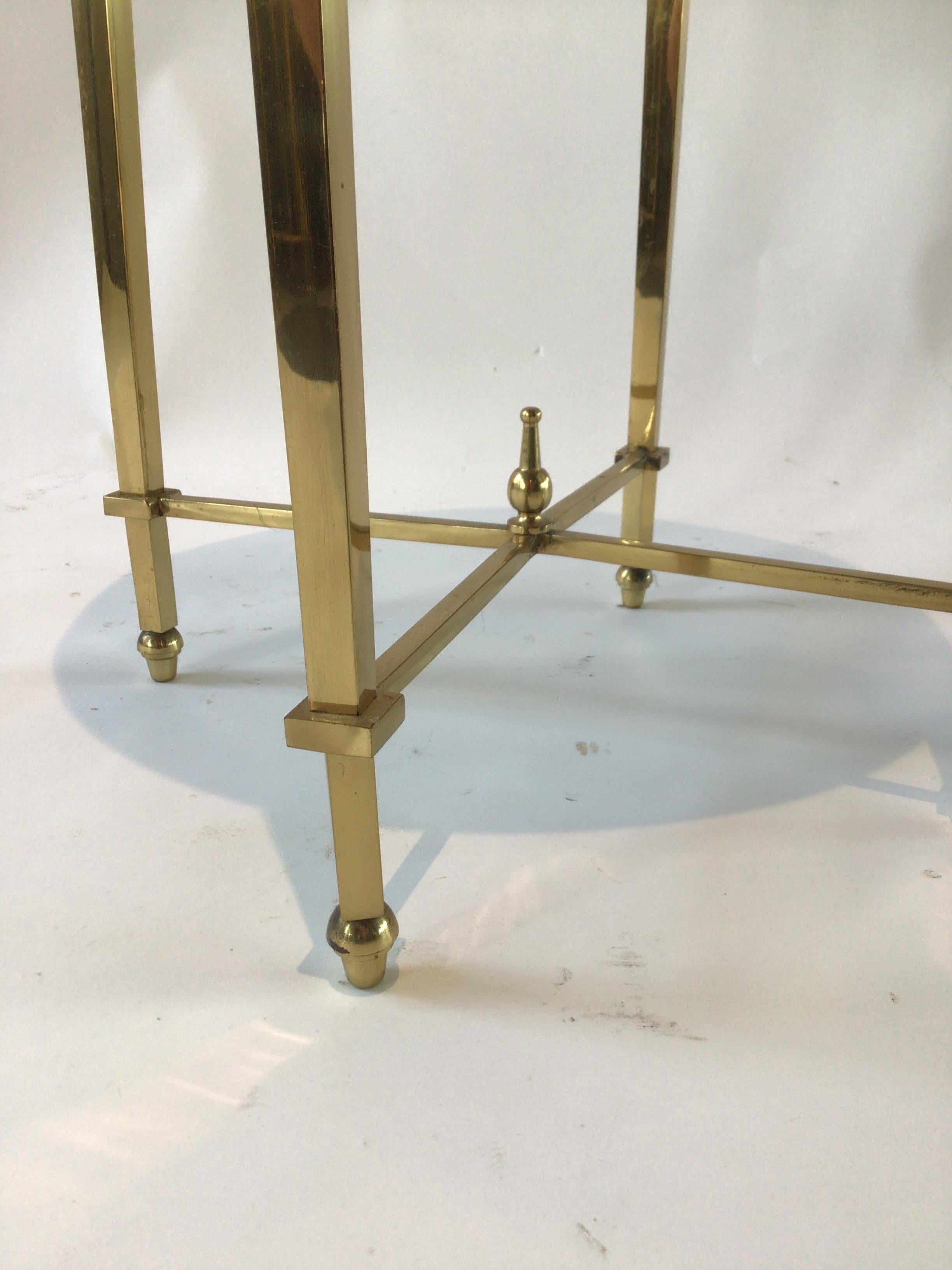 Pair of 1980s Brass and Green Marble Round Side Tables at 1stDibs