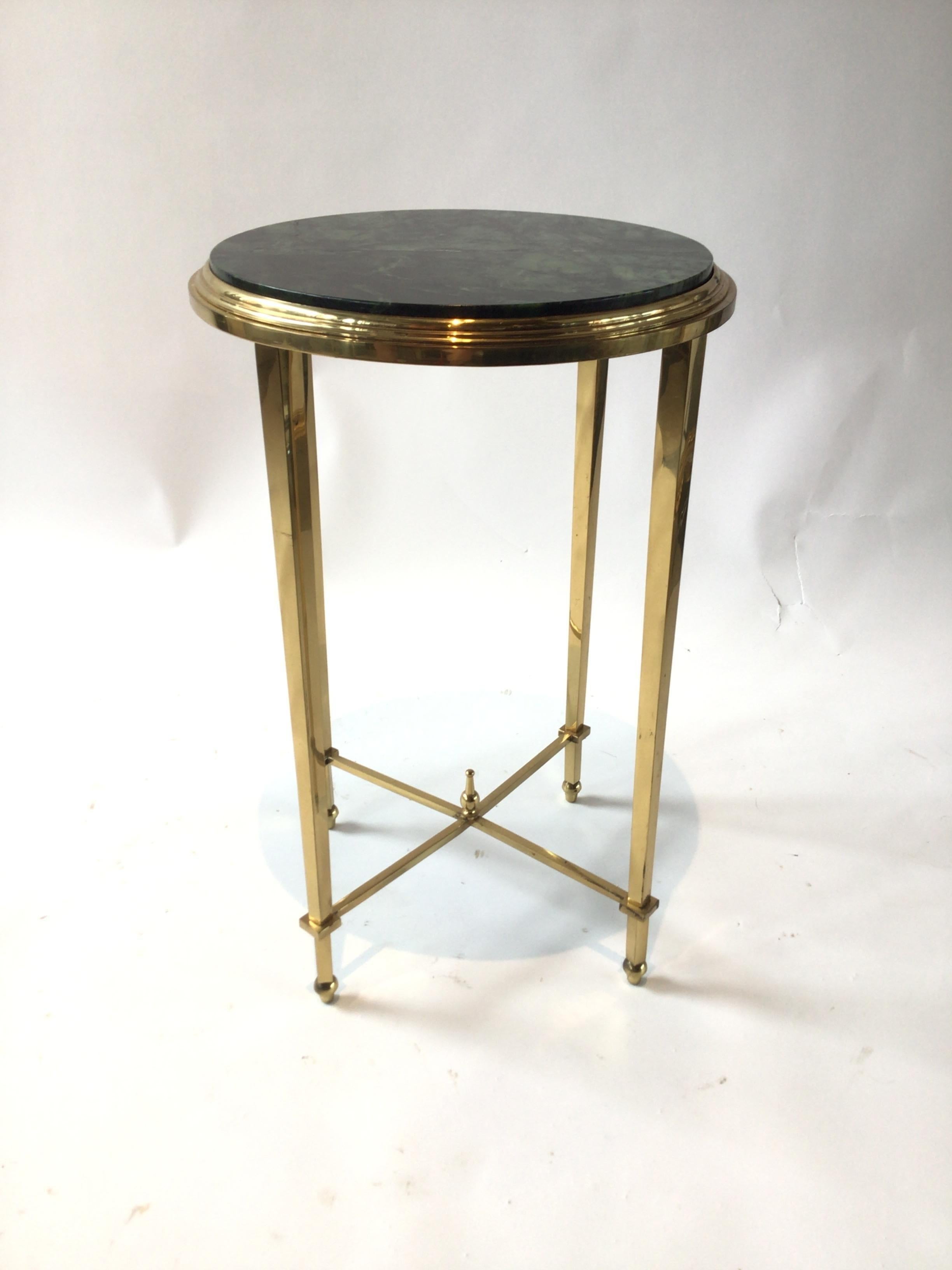 Pair of 1980s Brass and Green Marble Round Side Tables at 1stDibs