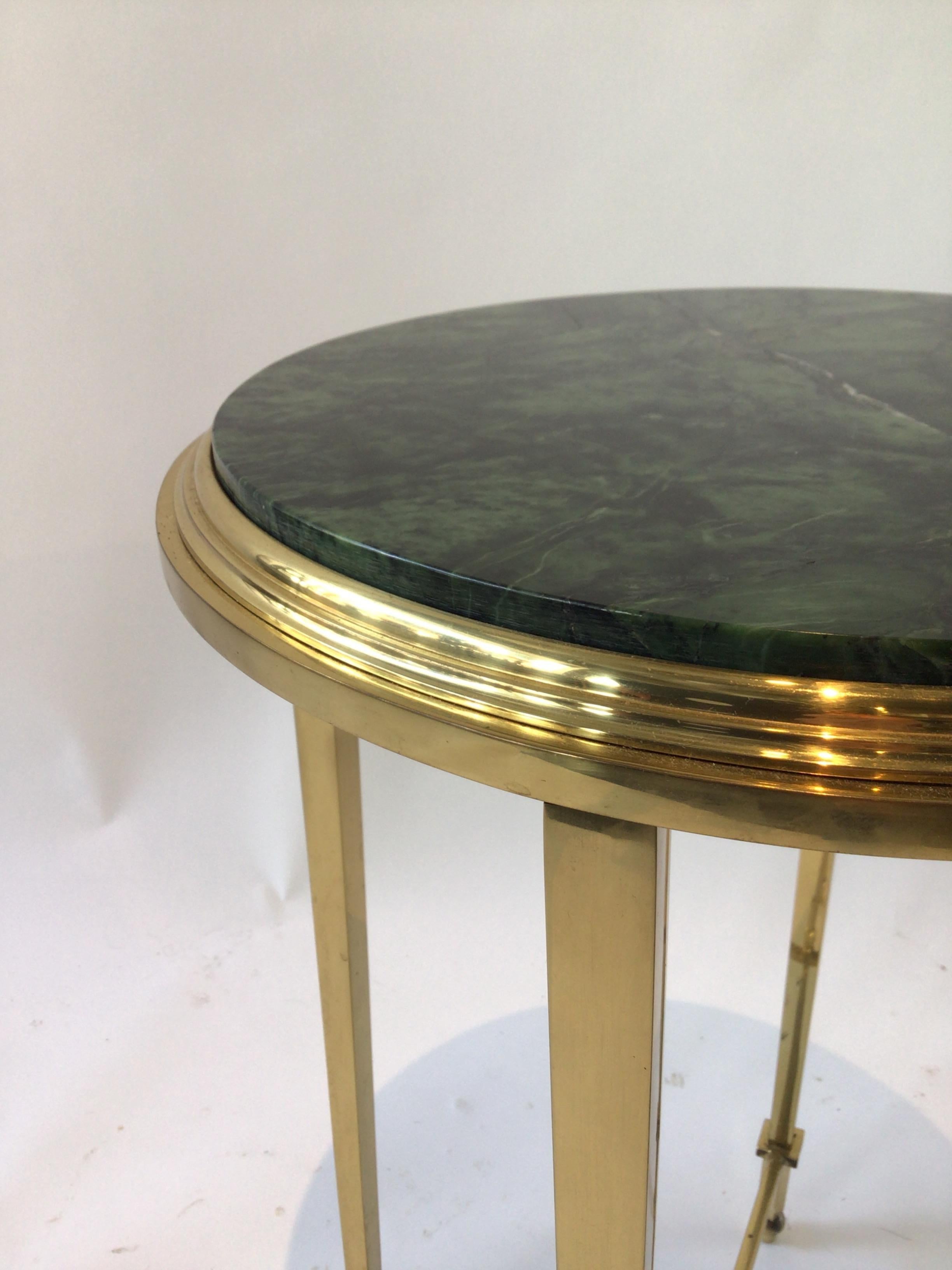Pair of 1980s Brass and Green Marble Round Side Tables at 1stDibs