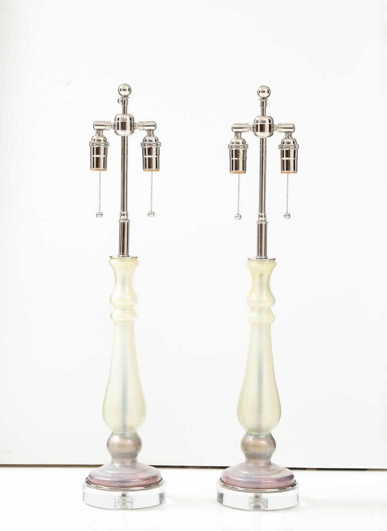 Pair of 1980's Glass Candlestick Lamps. For Sale at 1stDibs