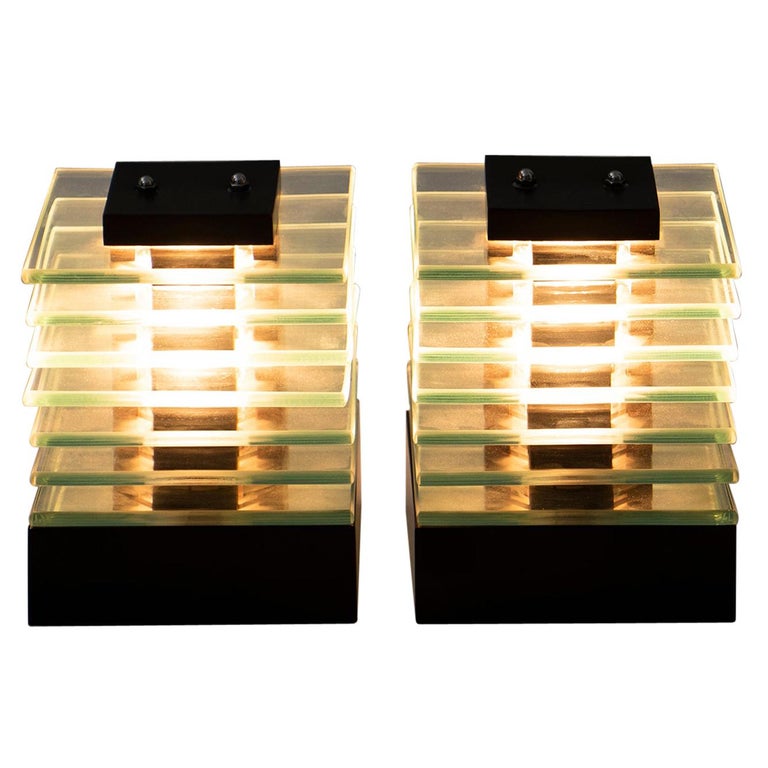 Pair of 1980s Glass Layered Cube Light For Sale at 1stDibs