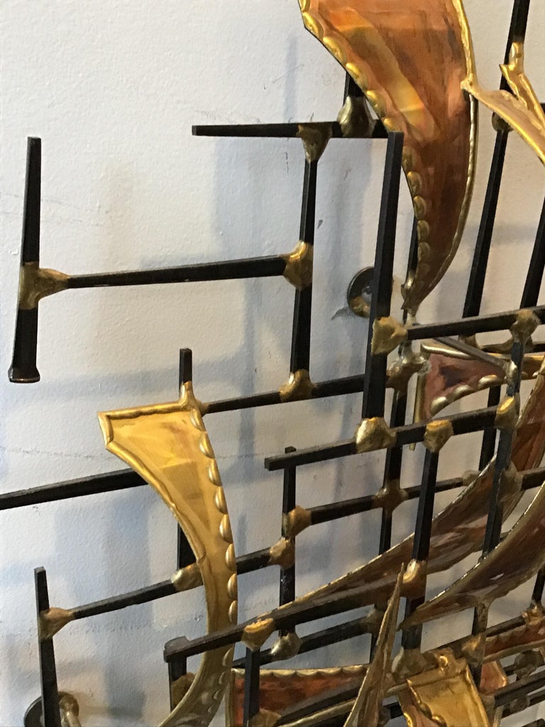 Pair of 1980s Jere Style Copper And Brass Wall Sculptures at 1stDibs