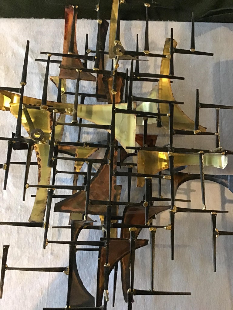 Pair of 1980s Jere Style Copper And Brass Wall Sculptures at 1stDibs