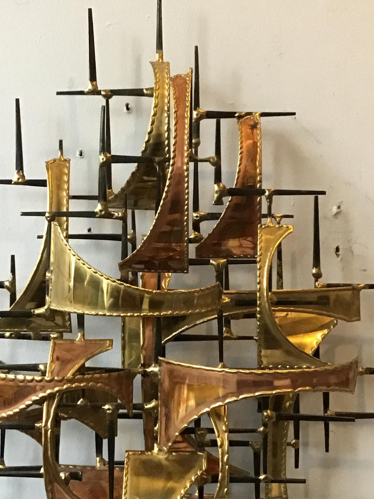 Pair of 1980s Jere Style Copper And Brass Wall Sculptures at 1stDibs