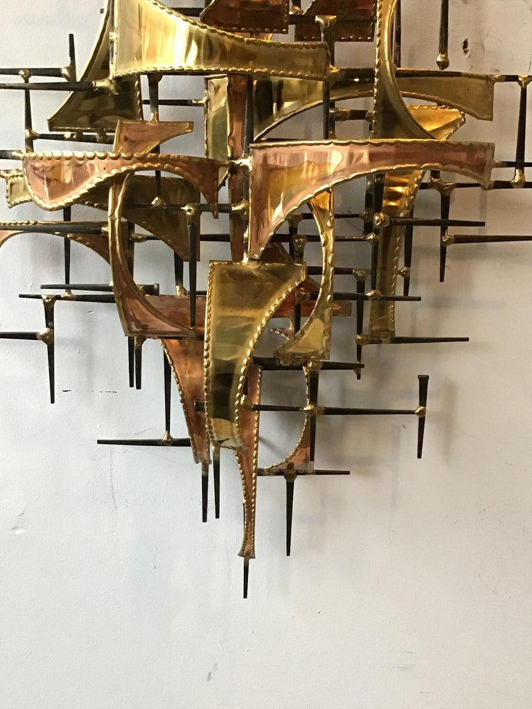 Pair of 1980s Jere Style Copper And Brass Wall Sculptures at 1stDibs