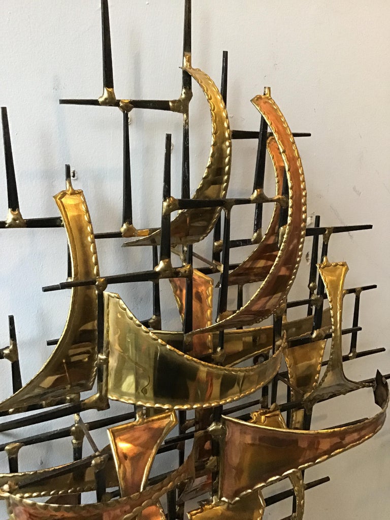 Pair of 1980s Jere Style Copper And Brass Wall Sculptures at 1stDibs