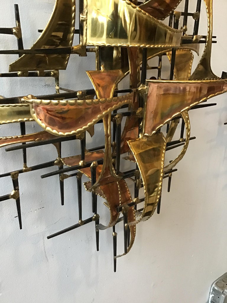 Pair of 1980s Jere Style Copper And Brass Wall Sculptures at 1stDibs