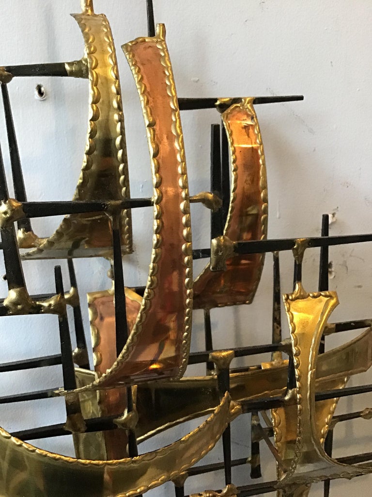 Pair of 1980s Jere Style Copper And Brass Wall Sculptures at 1stDibs
