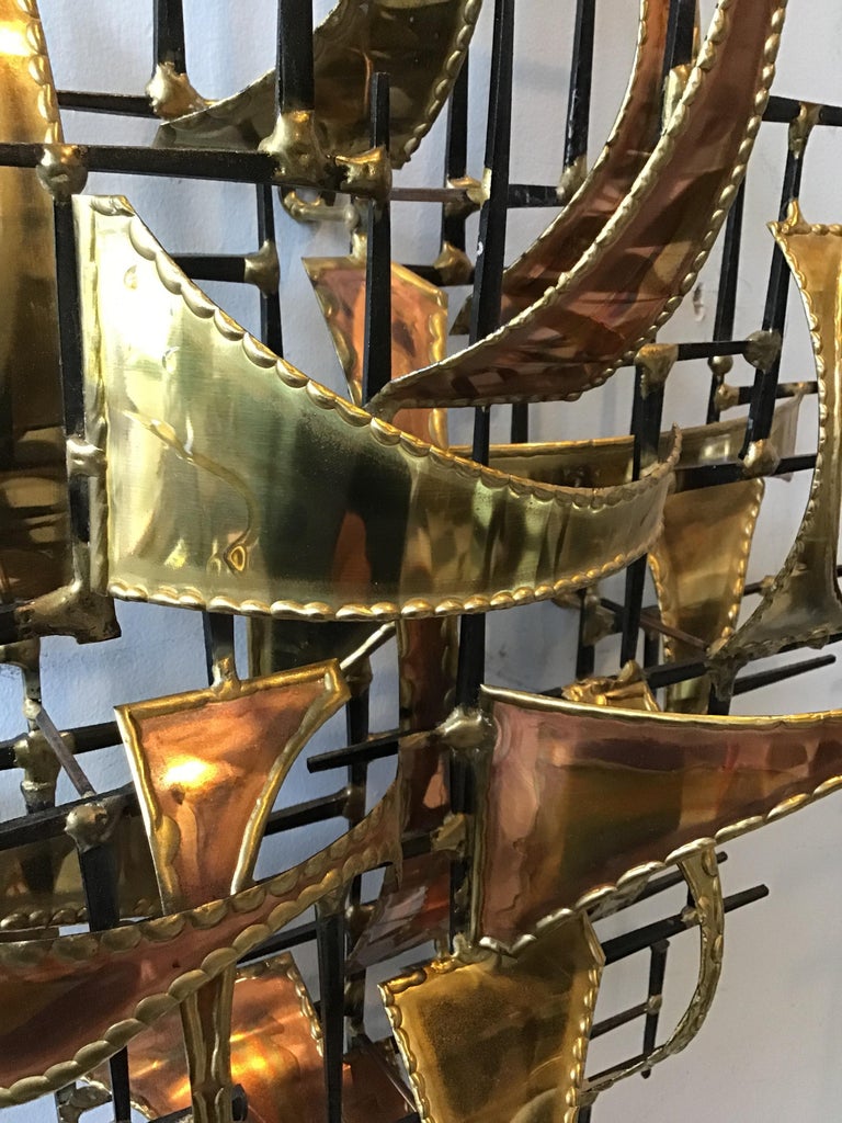 Pair of 1980s Jere Style Copper And Brass Wall Sculptures at 1stDibs