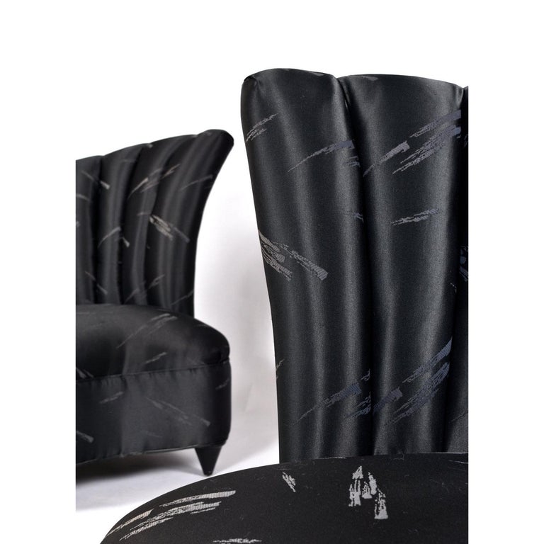 Pair of 1980s Neo-Deco Kagan Style Black Satin Scallop Fan Back Slipper ...