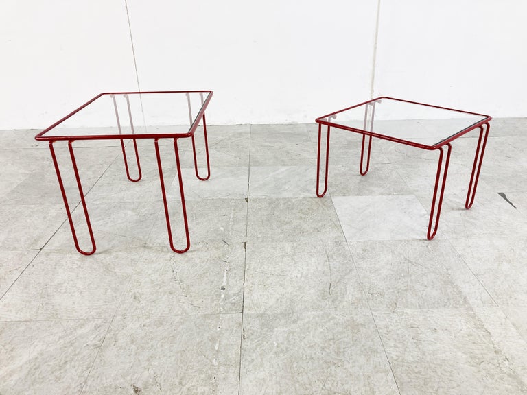Pair of 1980s Red Metal Side Tables For Sale at 1stDibs