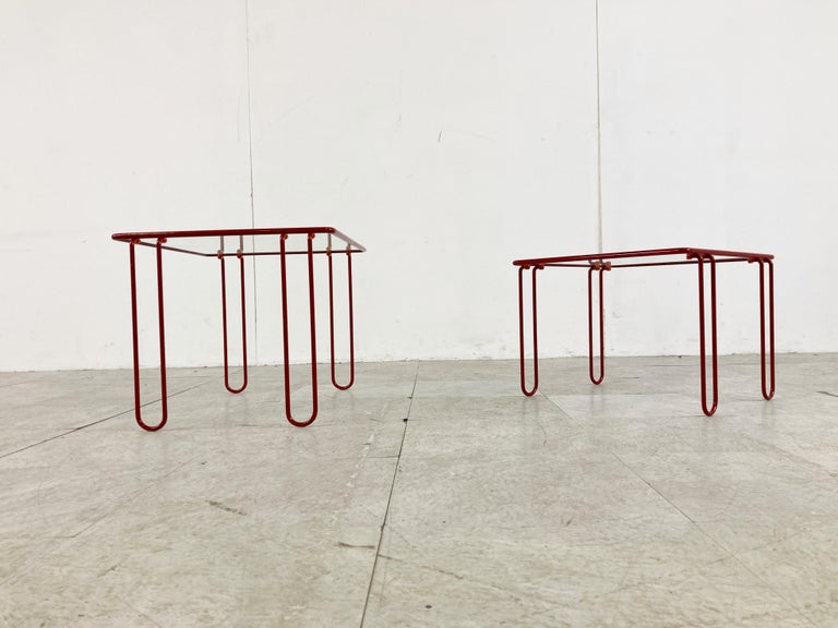 Pair of 1980s Red Metal Side Tables For Sale at 1stDibs