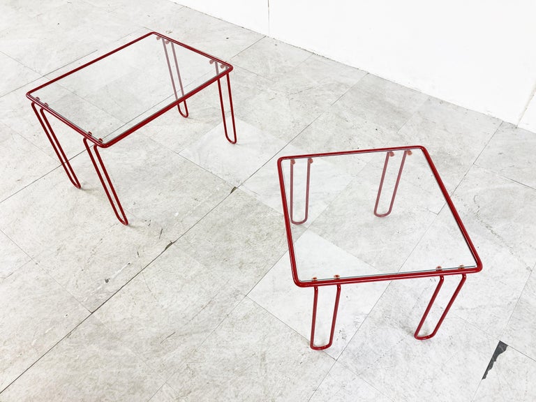Pair of 1980s Red Metal Side Tables For Sale at 1stDibs