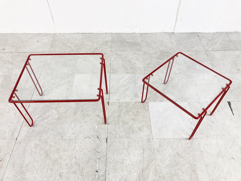 Pair of 1980s Red Metal Side Tables For Sale at 1stDibs