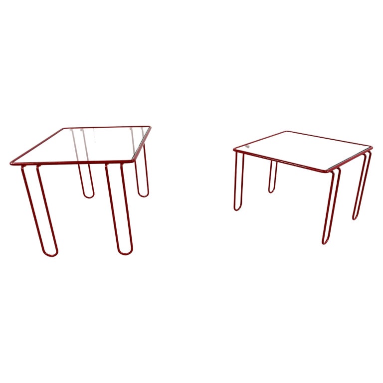 Pair of 1980s Red Metal Side Tables For Sale at 1stDibs