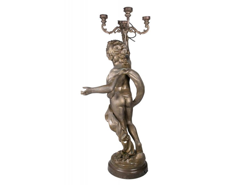 Pair of 1980s Spanish Baroque Cast Bronce Golden Boy Cherub 4-Arm ...